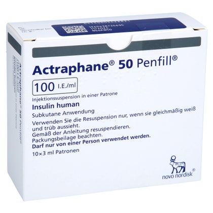 ACTRAPHANE 50 Penfill 100 I.E./ml Zylinderampullen 10X3 ml mit E-Rezept ...
