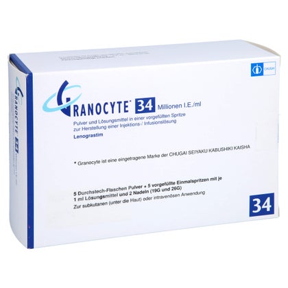 GRANOCYTE 34 Mio.I.E./ml P.u.LM H.Inj./Inf.-L.Spr. 5X1 St mit E-Rezept ...