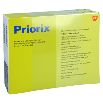 PRIORIX Masern Mumps Röteln P.u.LM H.Inj.L.i.e.FS. 10X1 St mit E-Rezept ...