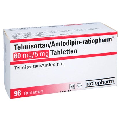 TELMISARTAN/Amlodipin-ratiopharm 80 mg/5 mg Tabl. 98 St mit E-Rezept ...