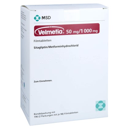 Velmetia 50 Mg/1000 Mg Filmtabletten 196 St mit E-Rezept kaufen | DocMorris